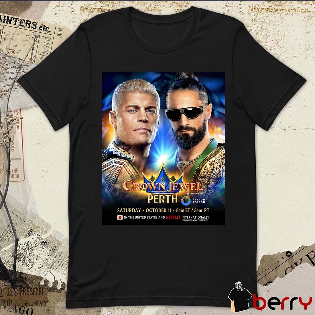 Official Cody Rhodes Vs Seth Rollins WWE Crown Jewel Perth On Saturday October 11 2025 Poster t ...